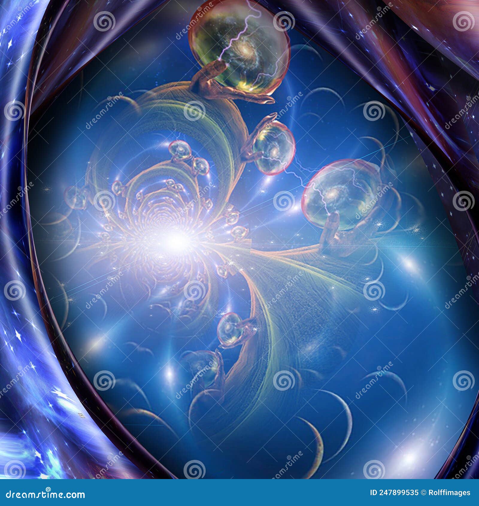 Multi Universe Inside Crystal Spheres in Giant S Hands Stock ...