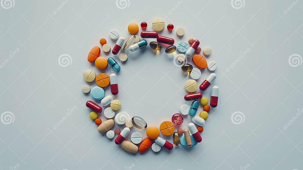 Multi Vitamin Vitamin Pills and Capsules Arranged in a Circle on White ...