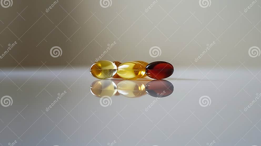 Multi Vitamin Three Translucent Vitamin Supplements of Different Colors ...