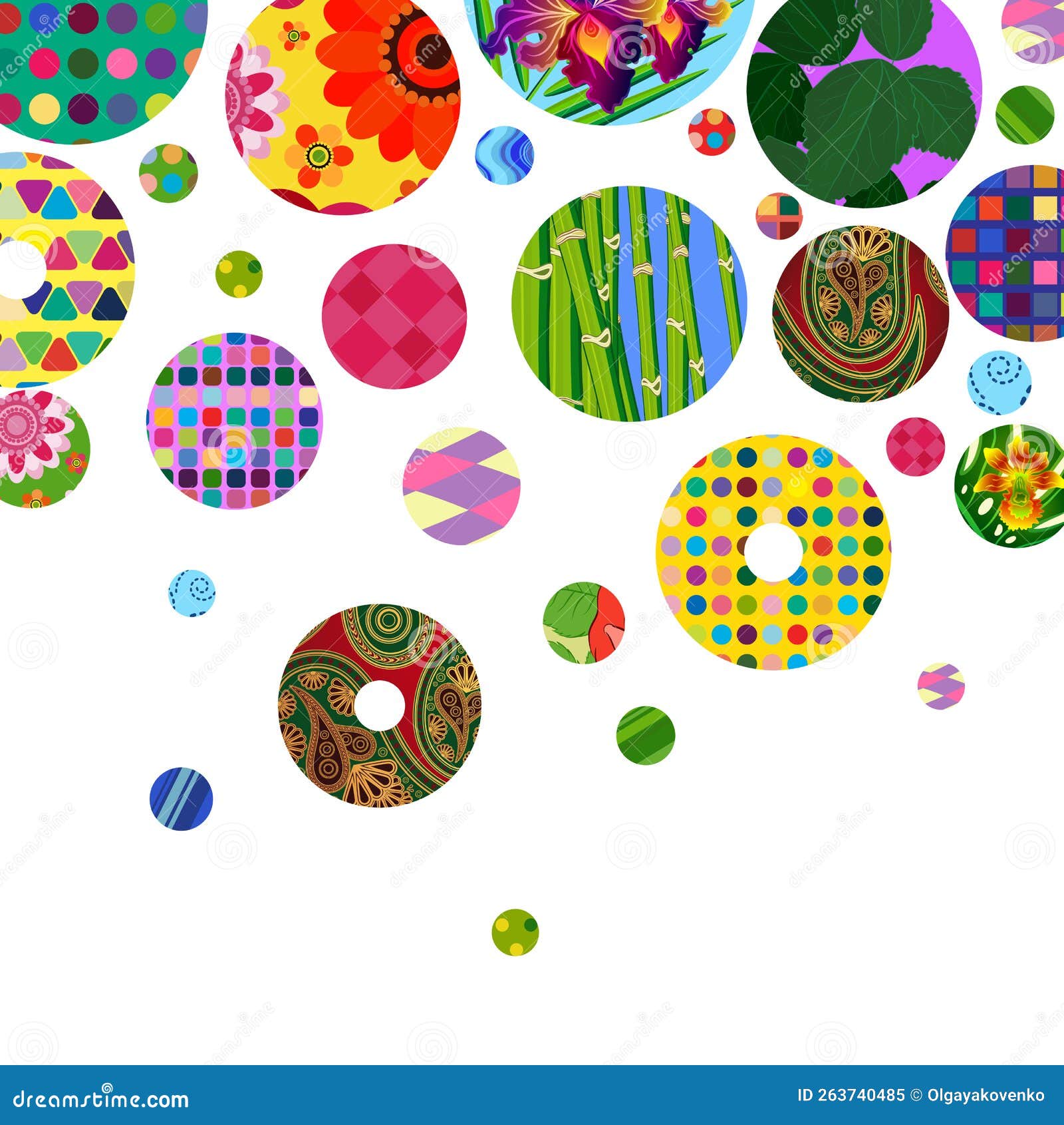 Multicolor Abstract Bright Background with Ornamental Circles. Elements ...