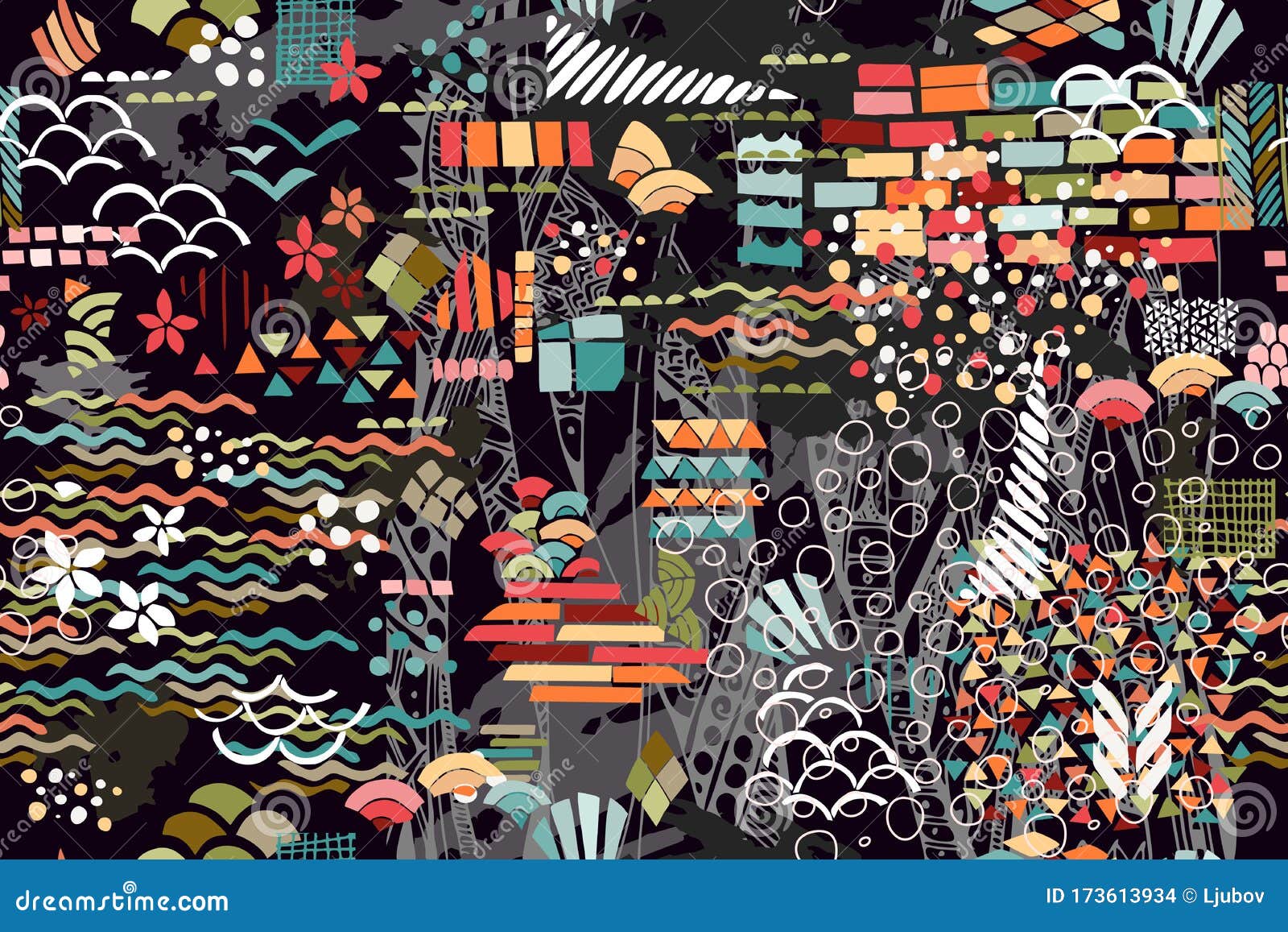 Multicolor Abstract Print. Colorful Seamless Pattern with Different ...