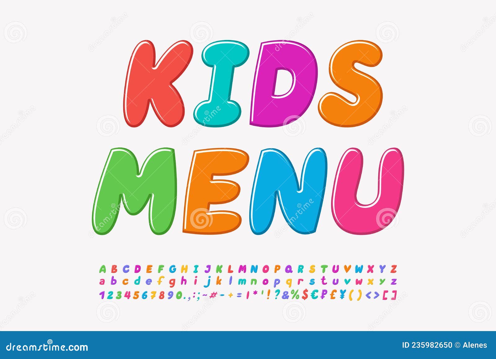 Multicolor Banner Kids Menu on White Background. Colorful Bubble Font ...