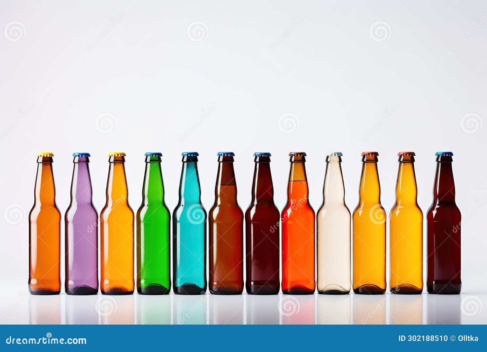 Multicolor Beer Bottles in Row Isolated on White Stock Photo - Image of ...