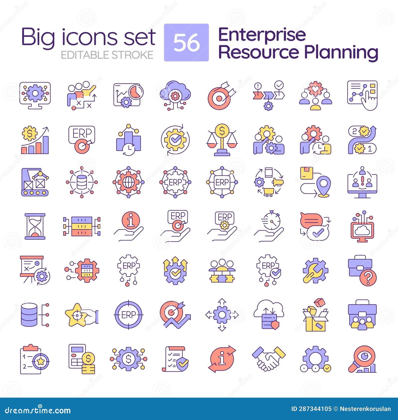 Multicolor Big Icon Set of Enterprise Resource Planning Stock ...