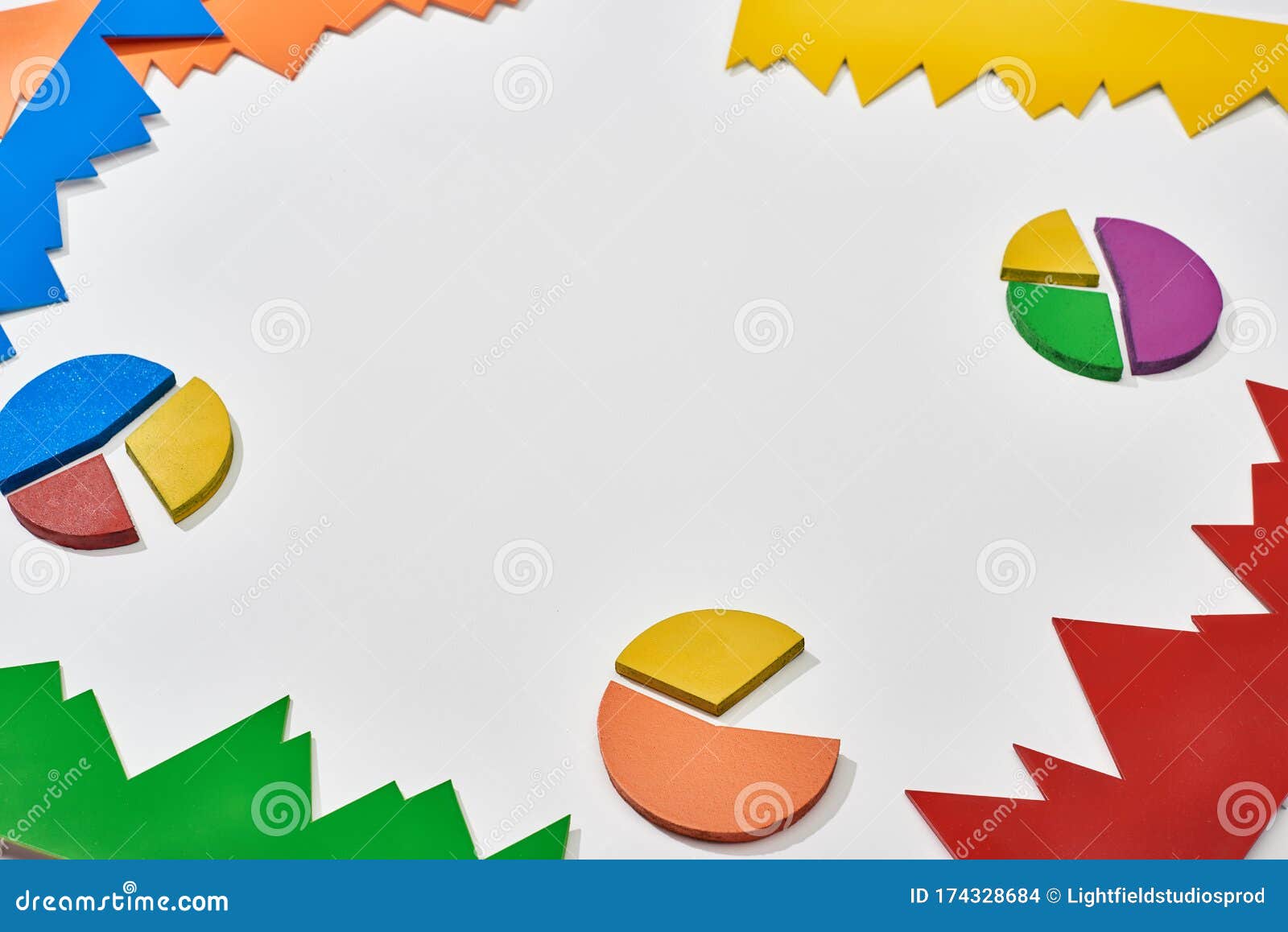 Multicolor Blocks and Pie Charts on White Background with Copy Space ...