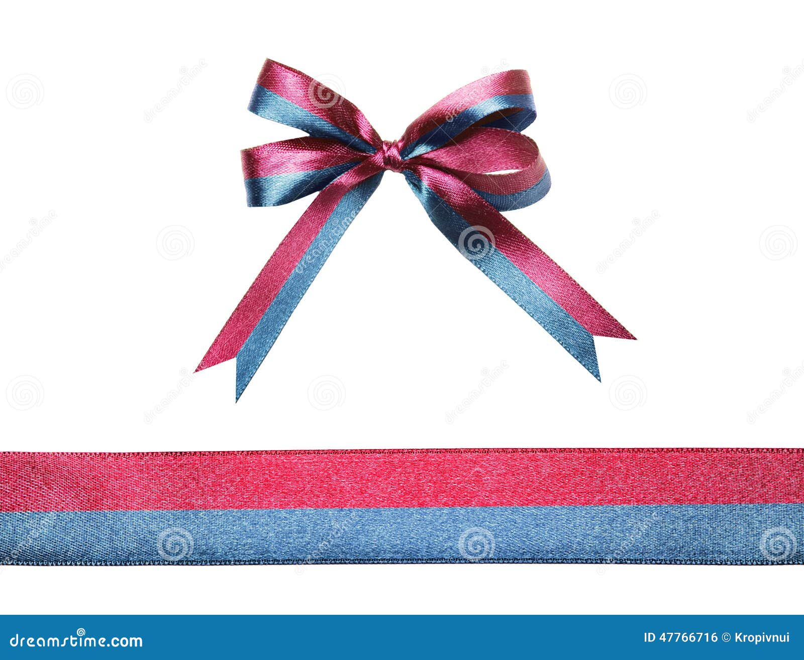 Multicolor Blue-red Fabric Ribbon and Bow Isolated on a White ...