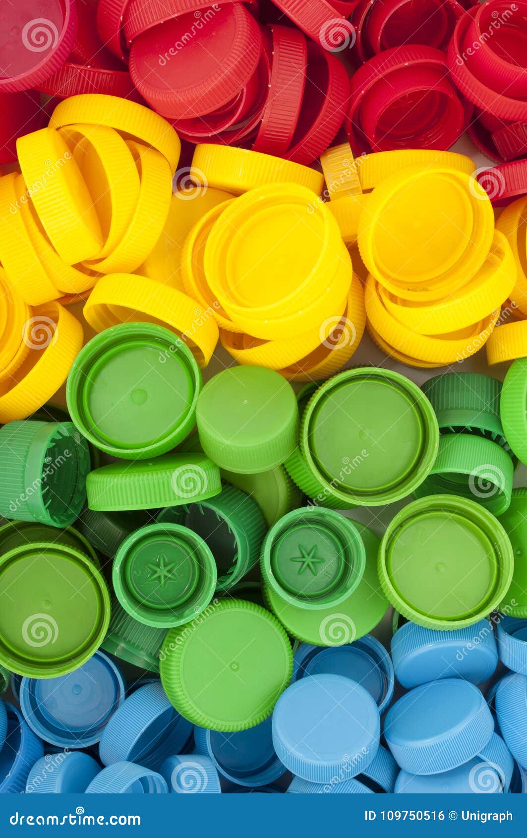 Multicolor Bottle Cups for Recycling. Stock Photo - Image of framed ...