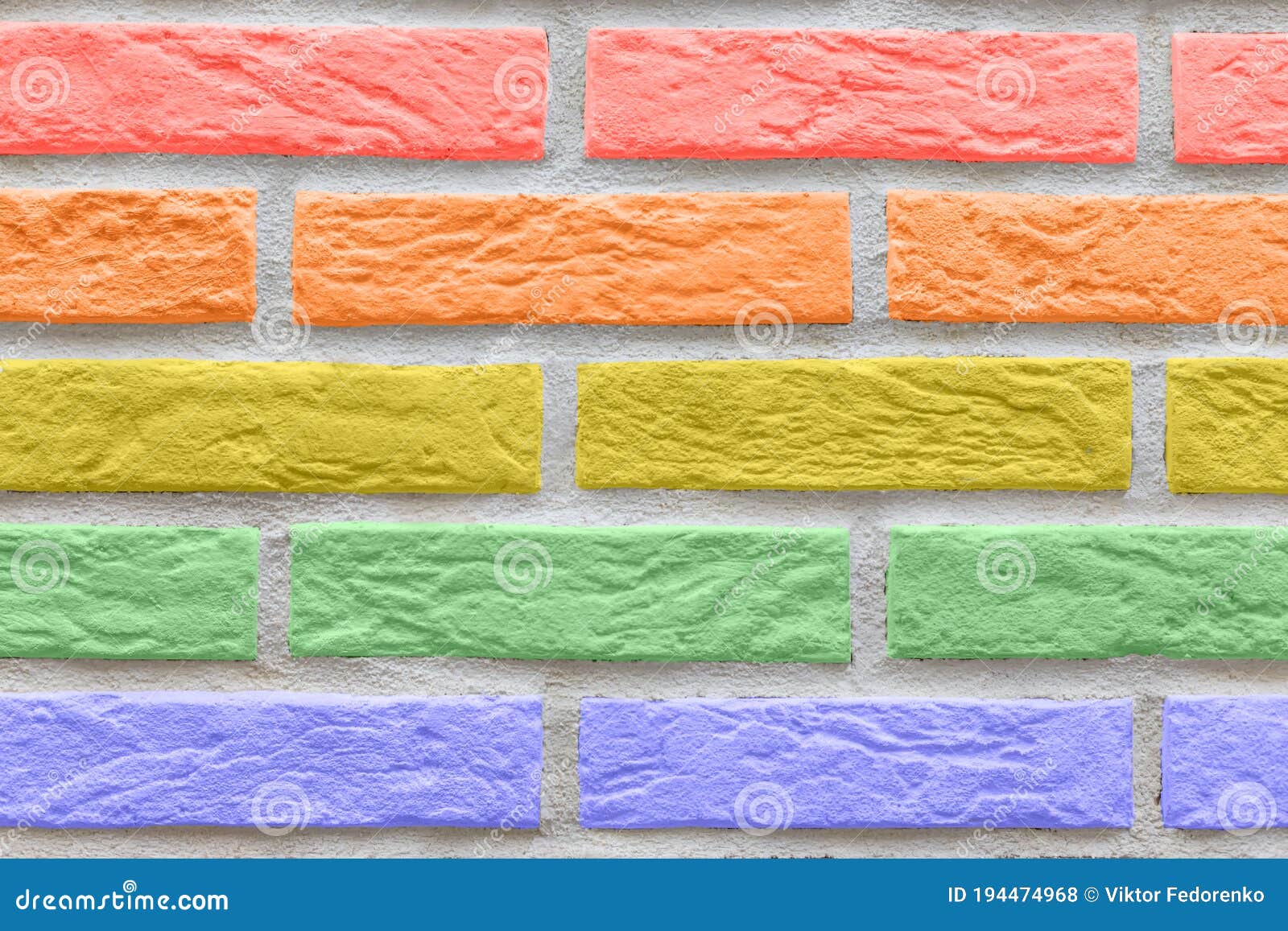 Multicolor Brick Wall with White Seams, Decorative Facing Surface ...