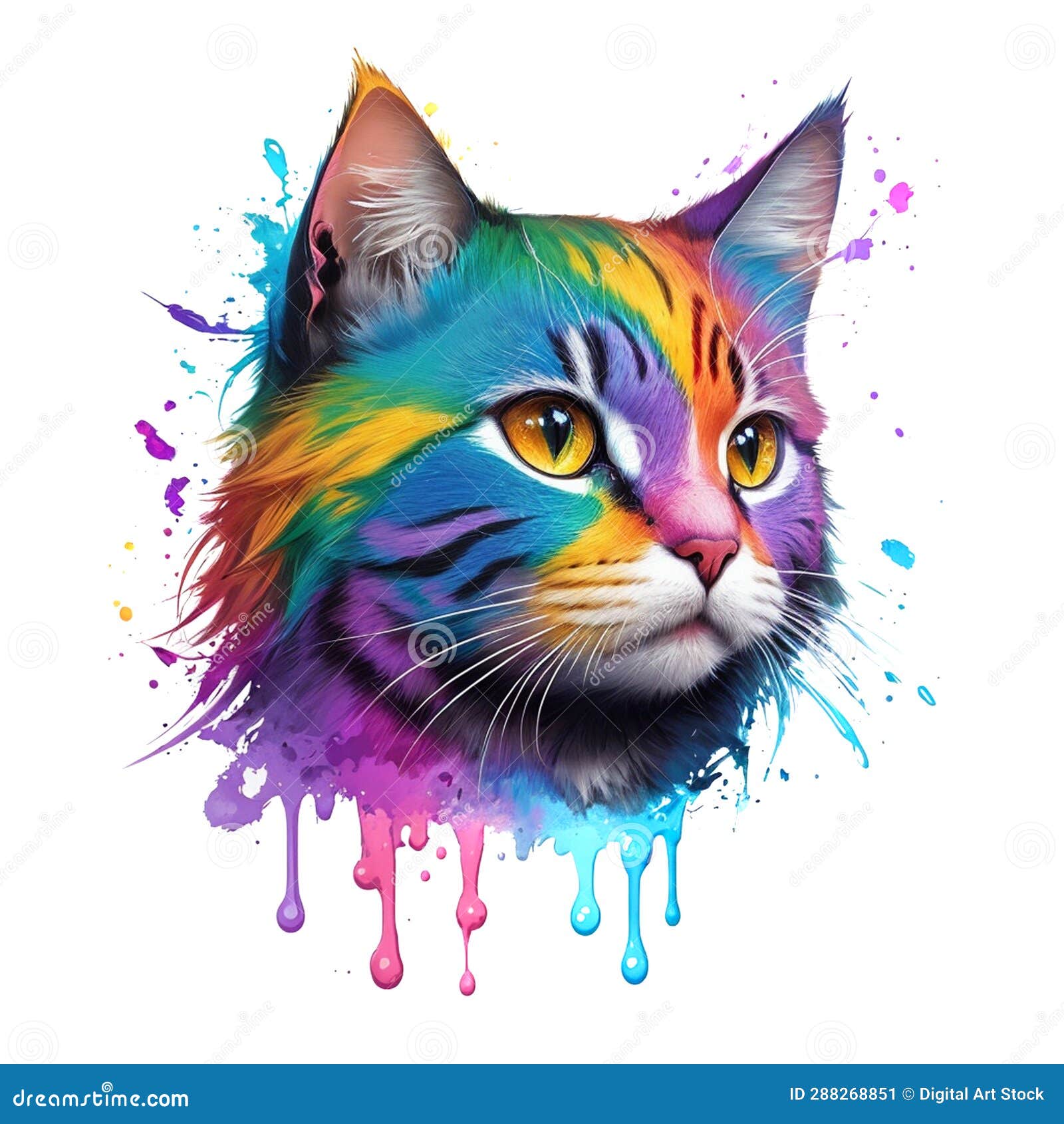 Multicolor Cat Head Artwork Adds Depth and Dimension, Creating an Eye ...