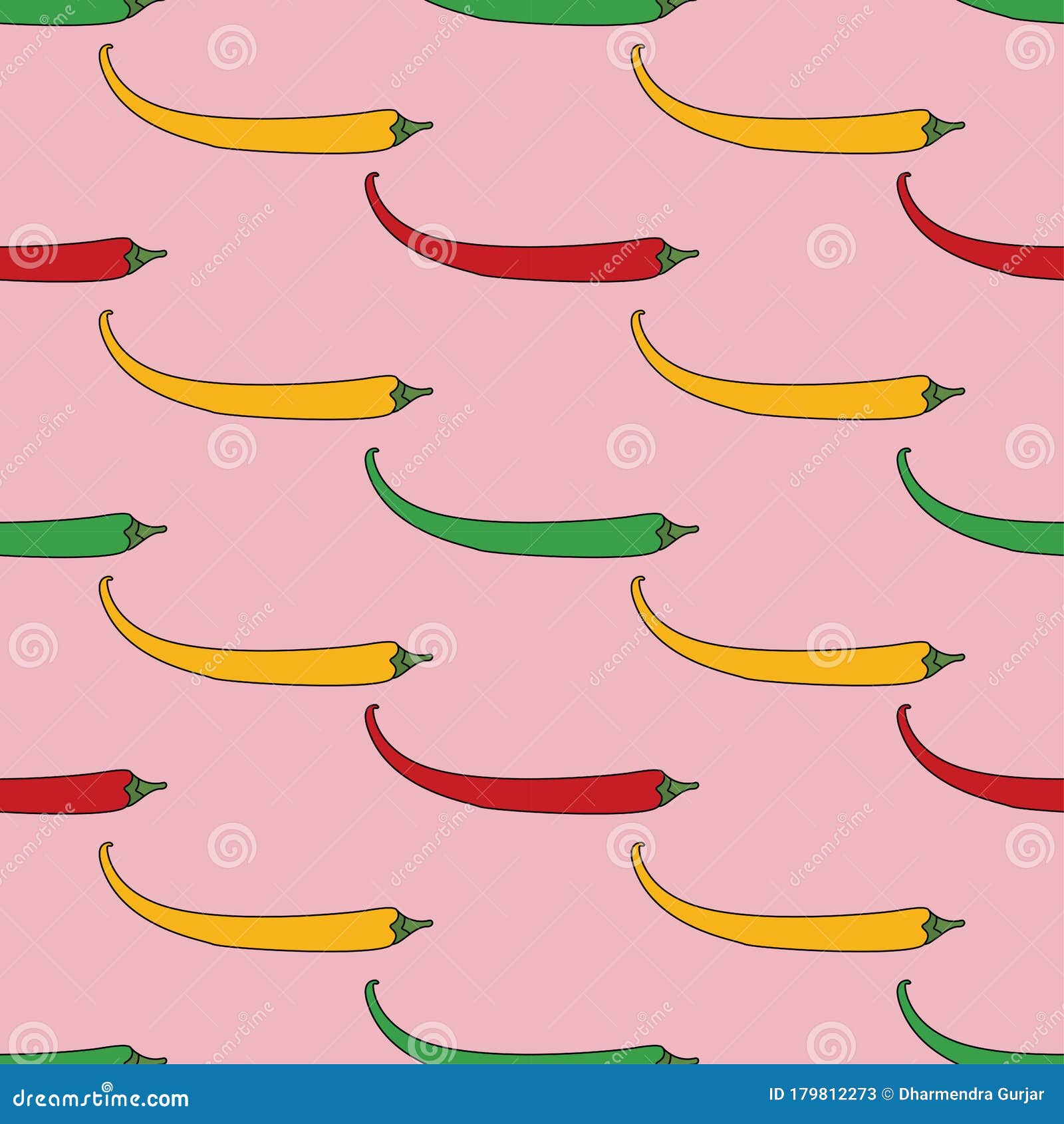 Multicolor Chillies or Pepper Seamless Pattern on Red Background Stock ...