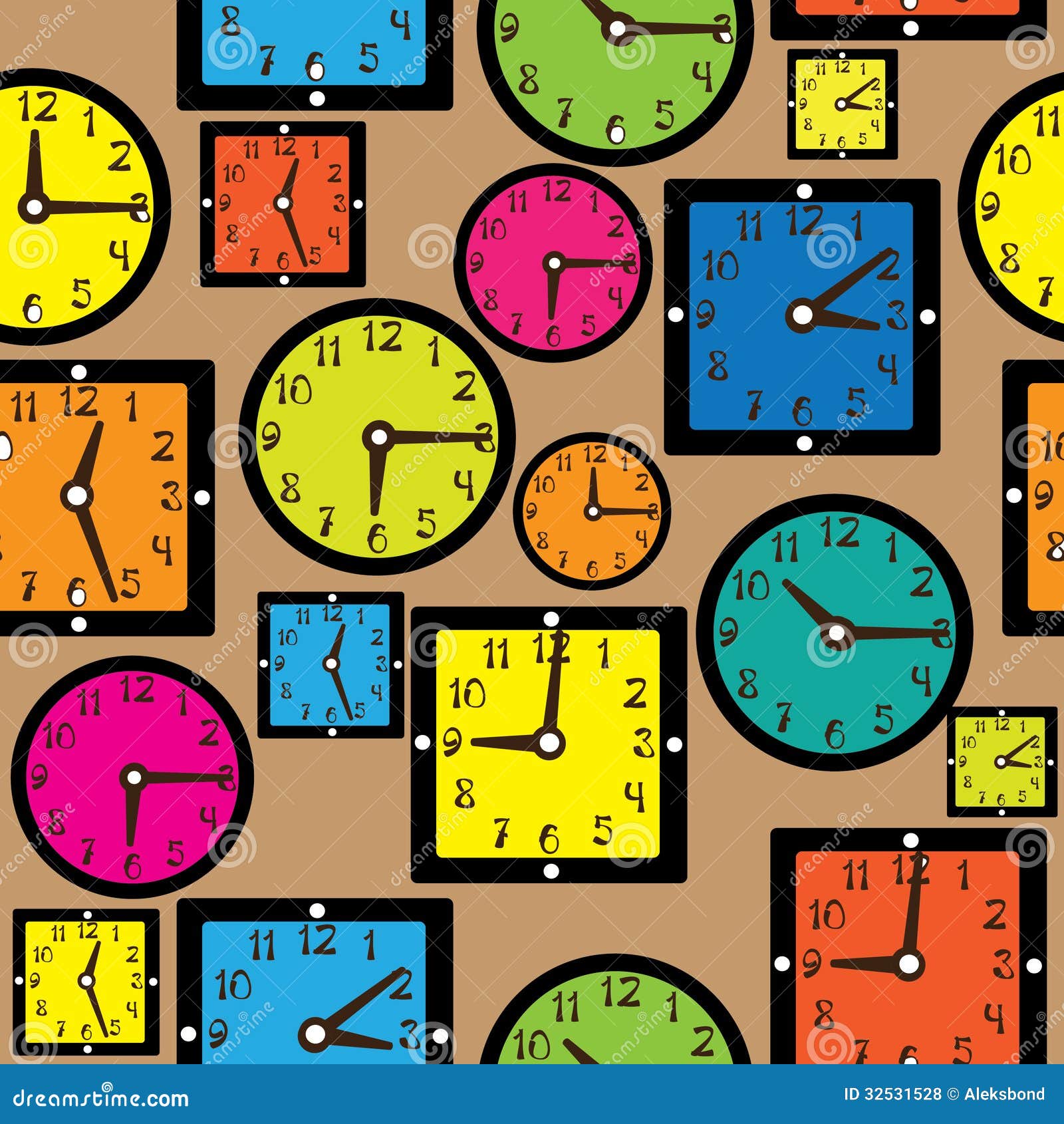 Multicolor Clock on Seamless Pattern Stock Vector - Illustration of ...