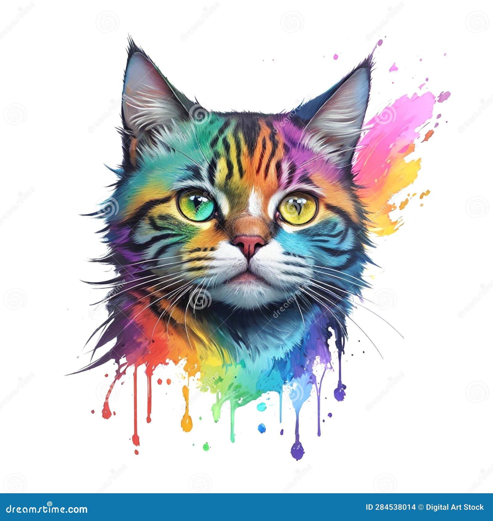 Multicolor Colorful Cat Head of Playfulness and Whimsy with Its Vibrant ...