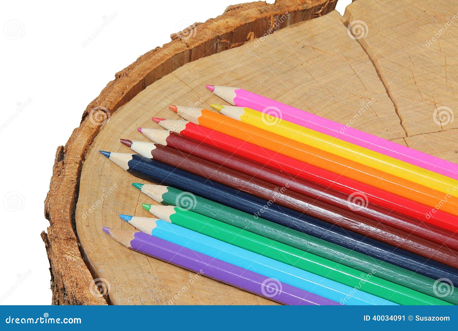 Multicolor Crayons on a Tree Trunk Stock Image - Image of pencil ...
