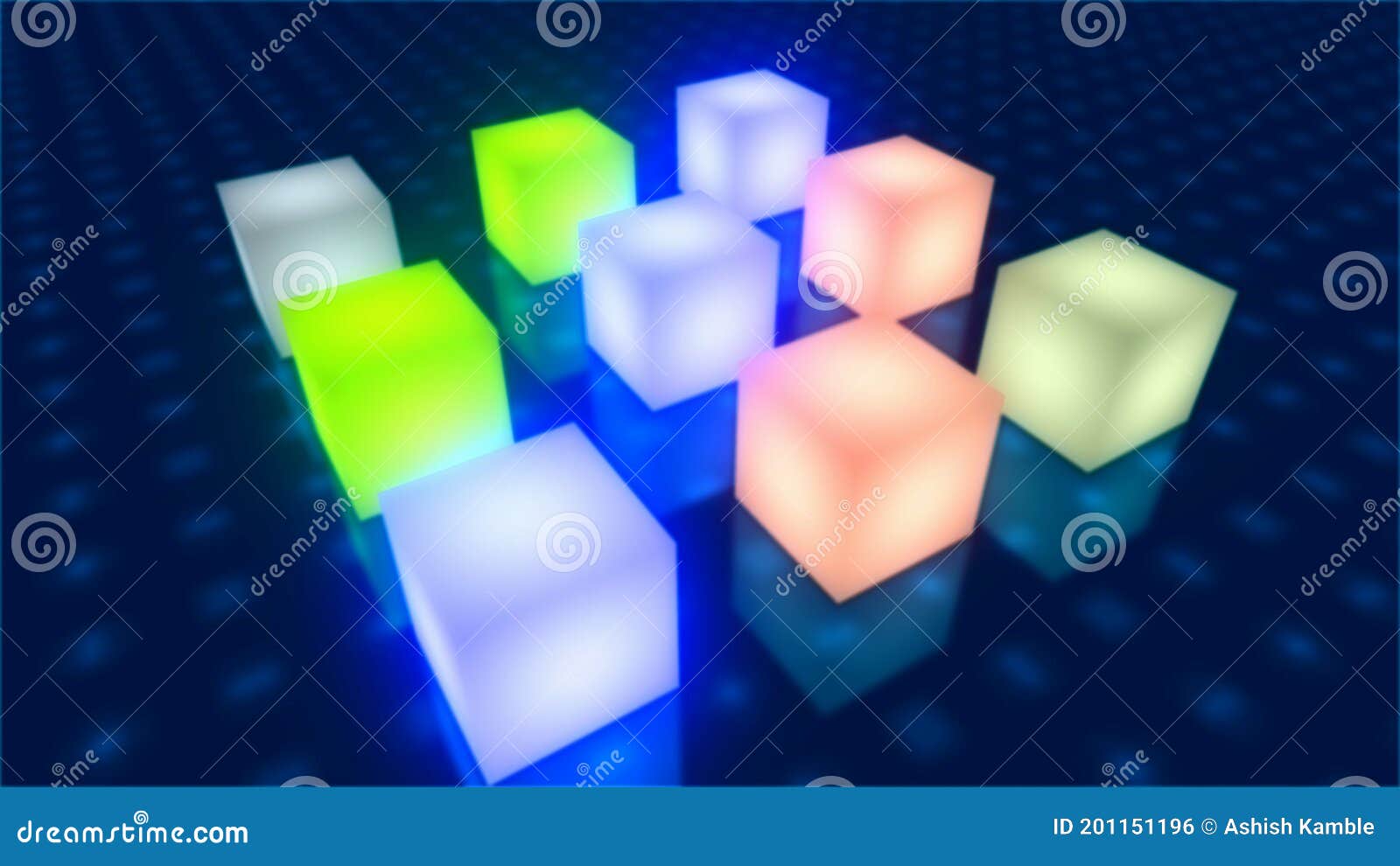Multicolor Cube Boxes with Nice Illuminated Lights on Floor, 3D Render ...