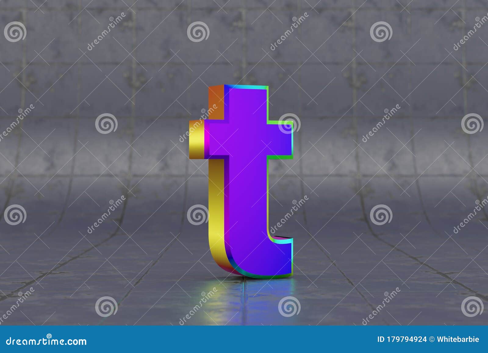 Multicolor 3d Letter T Lowercase. Glossy Iridescent Letter on Tile ...