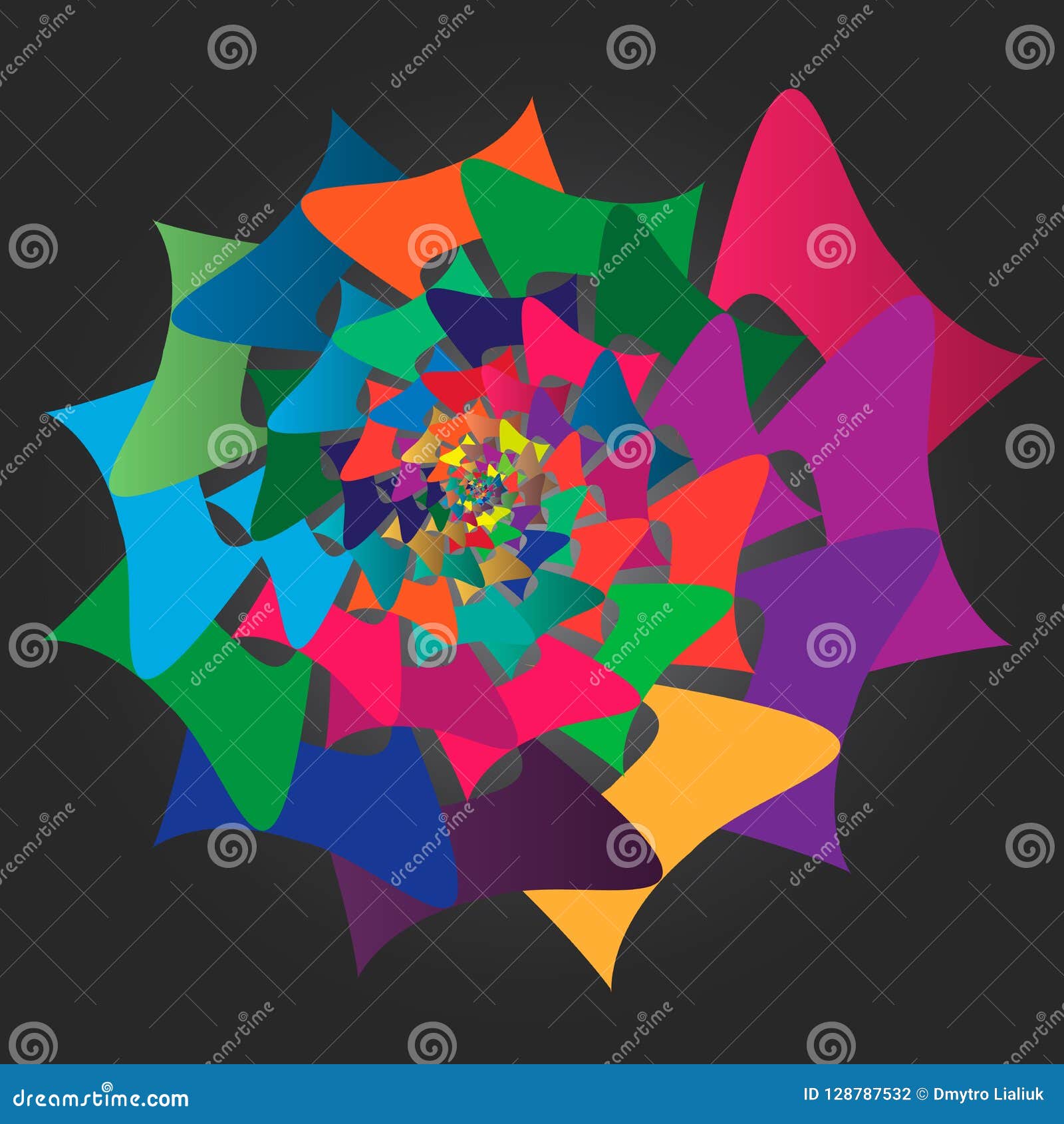Multicolor Festive Abstract Spiral Figure Rotation. Black Background ...