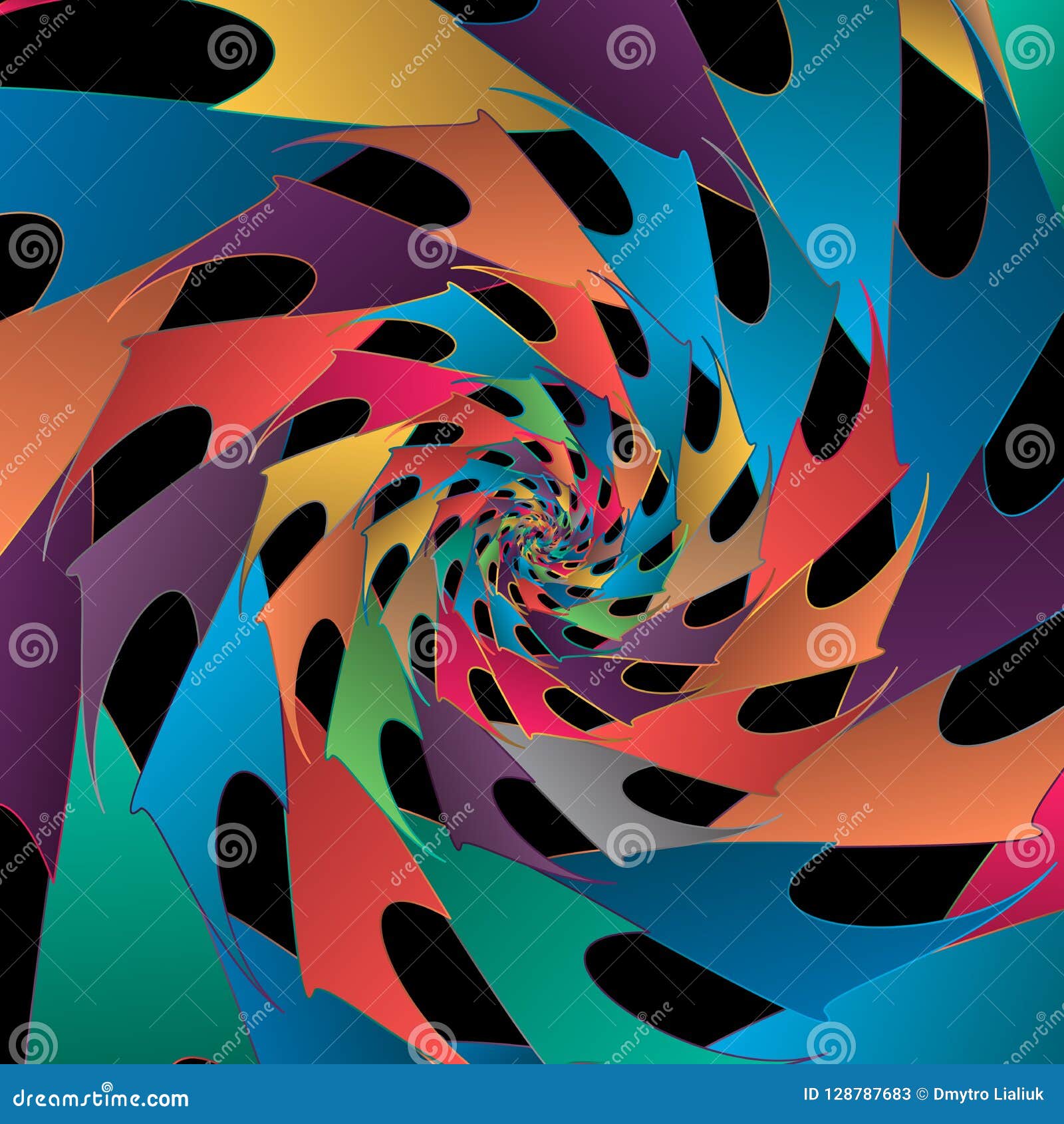 Multicolor Festive Abstract Spiral Figure Rotation. Black Background ...