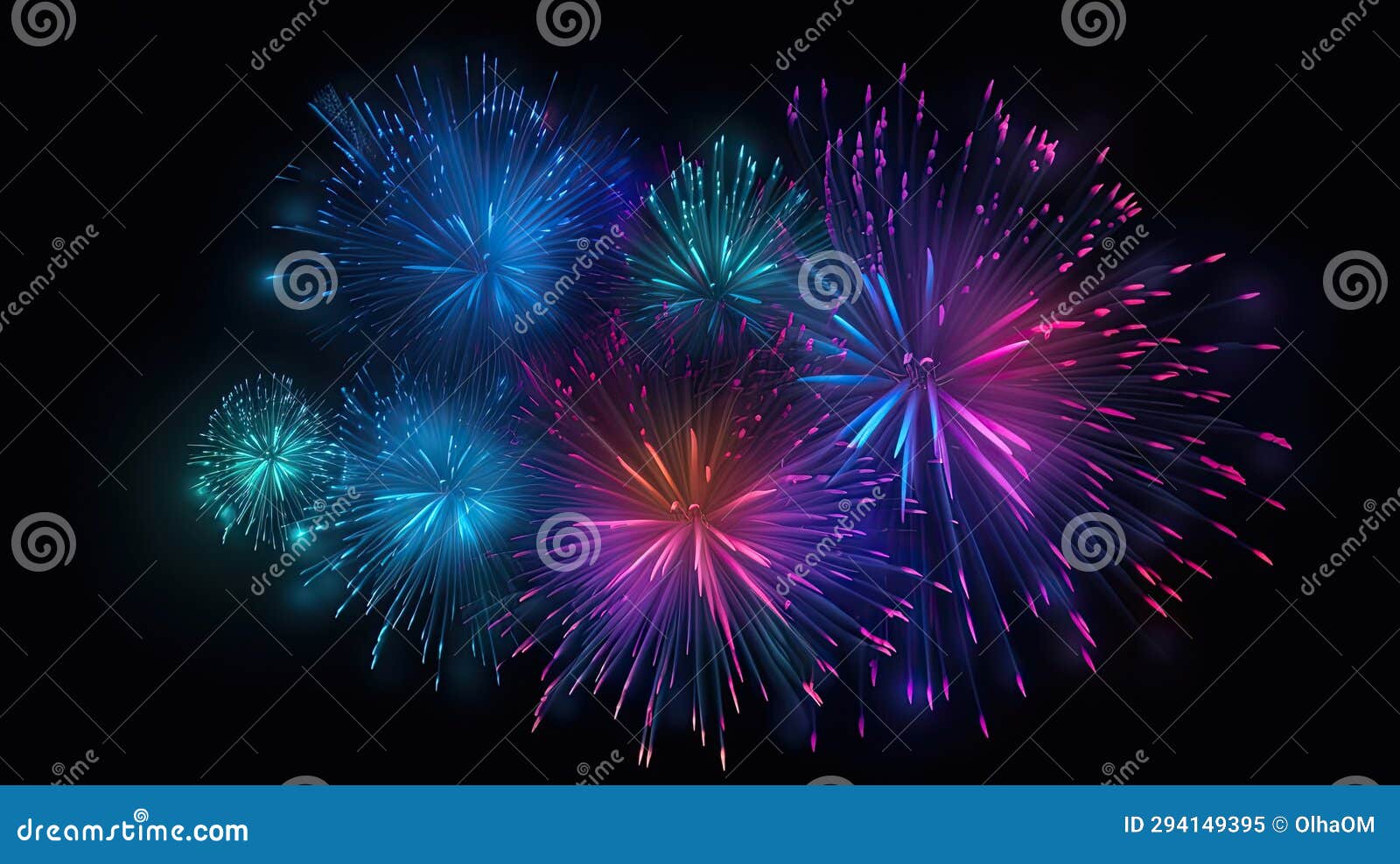 Multicolor Fireworks Explosion in Night Black Sky. Stock Illustration ...