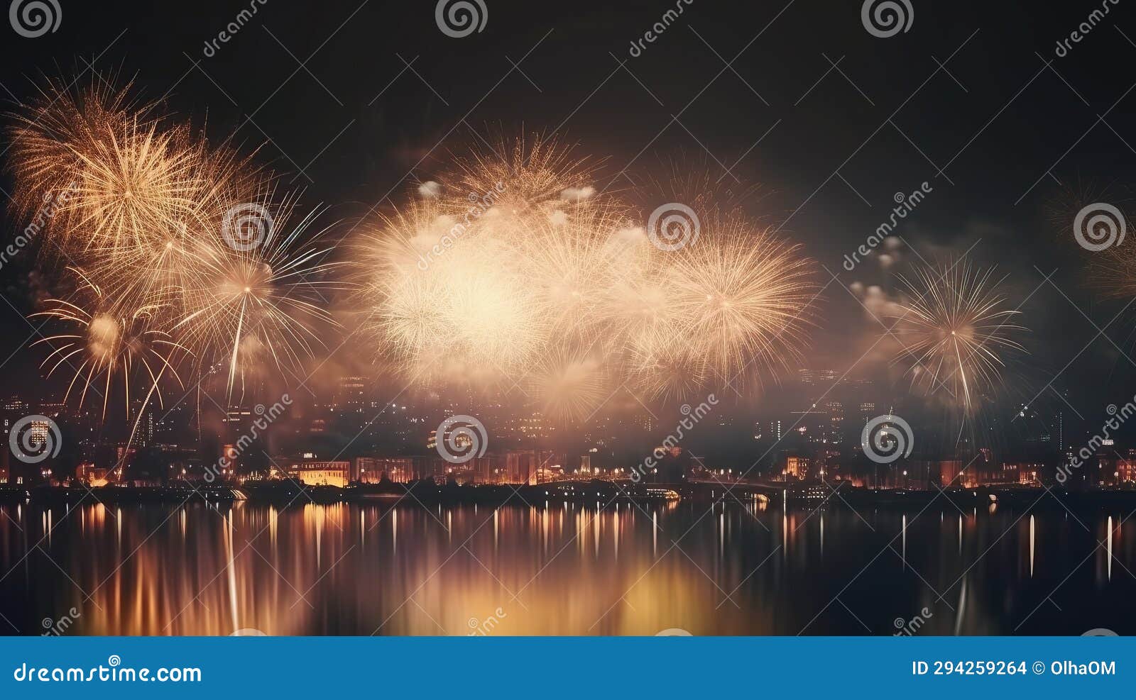 Multicolor Fireworks Explosion in Night Sky. Defocused Night City ...