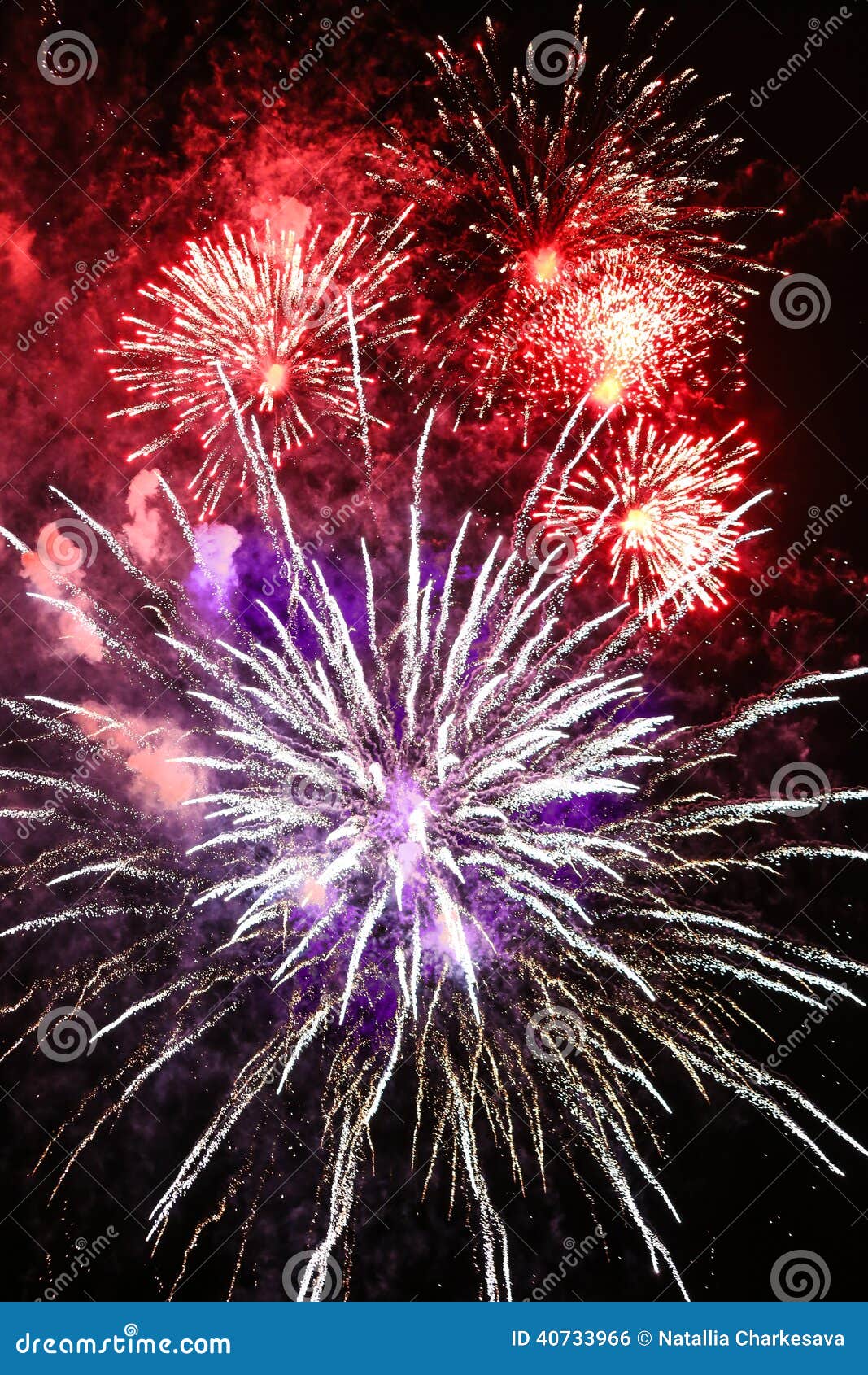 Multicolor Fireworks Over Night Sky Stock Photo - Image of july, large ...