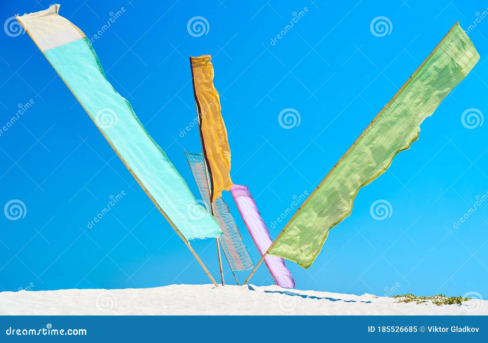 Multicolor Flags Over Blue Sky Background Stock Image - Image of ...