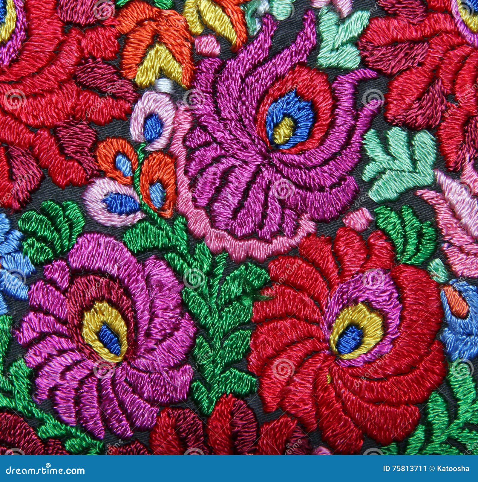 Multicolor Floral Hand Embroidery Pattern Stock Image - Image of craft ...