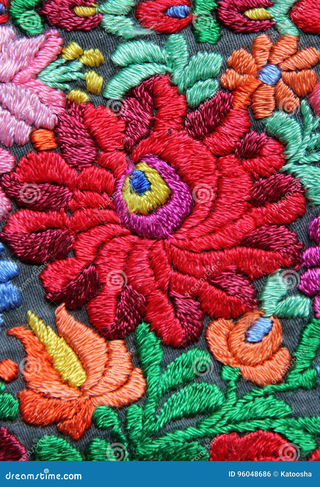 Multicolor Floral Hand Embroidery Pattern Stock Photo - Image of ...