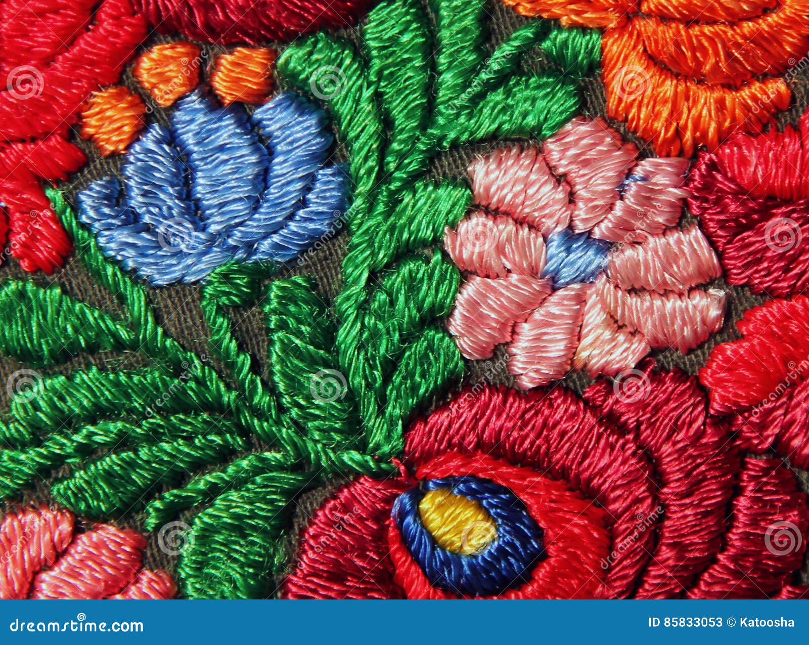 Multicolor Floral Hand Embroidery Pattern Stock Image - Image of ...