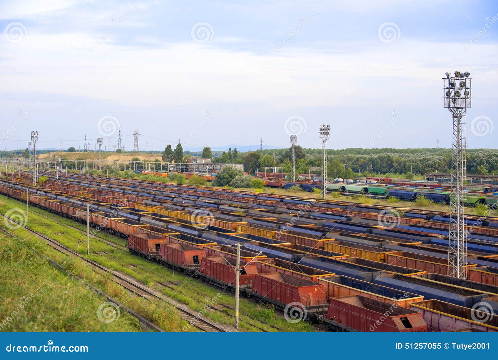Multicolor Freight Trains on City Cargo Terminal. Stock Image - Image ...