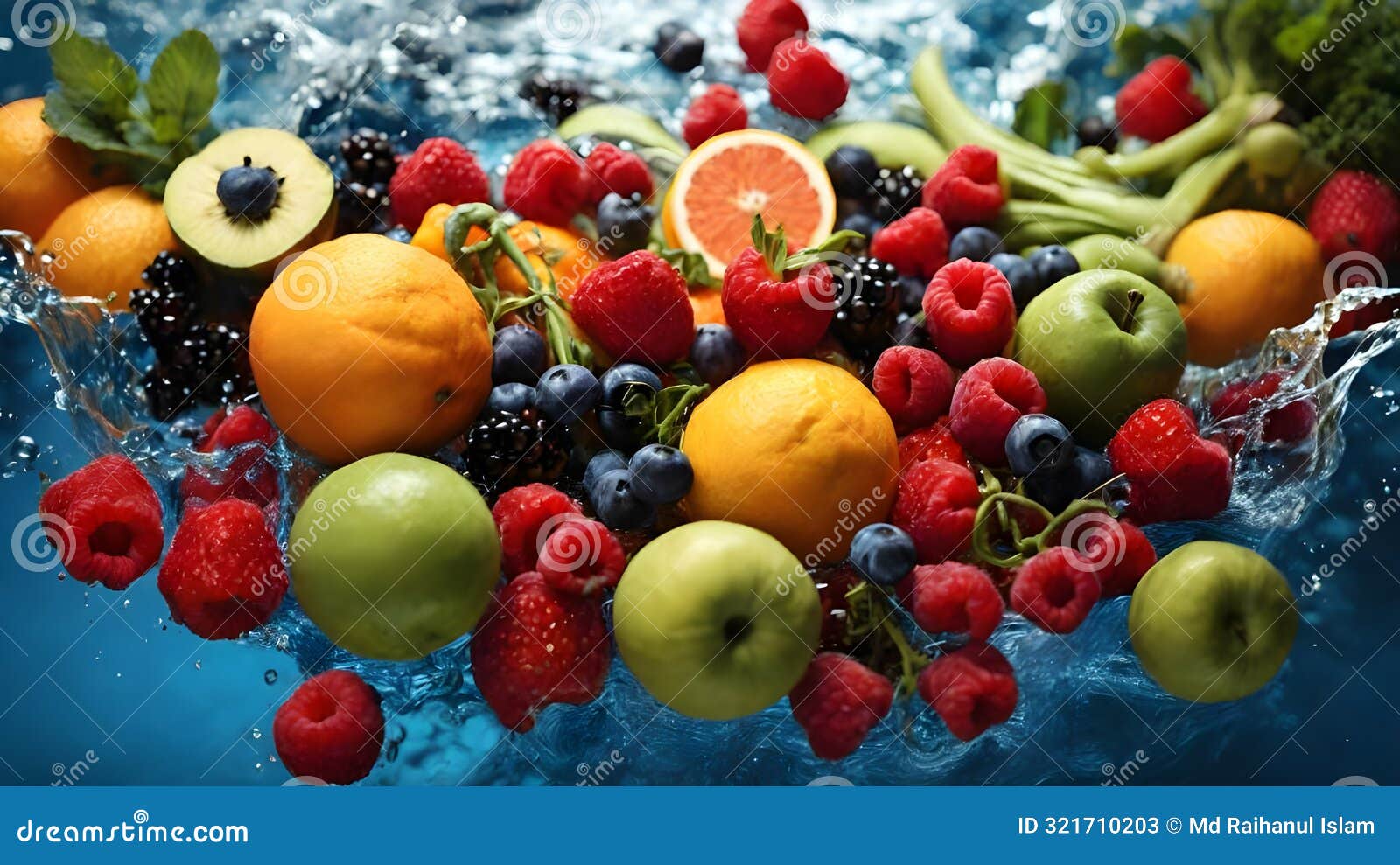 A Multicolor of Fresh Fruits and Vegetables Collide with a Splash of ...