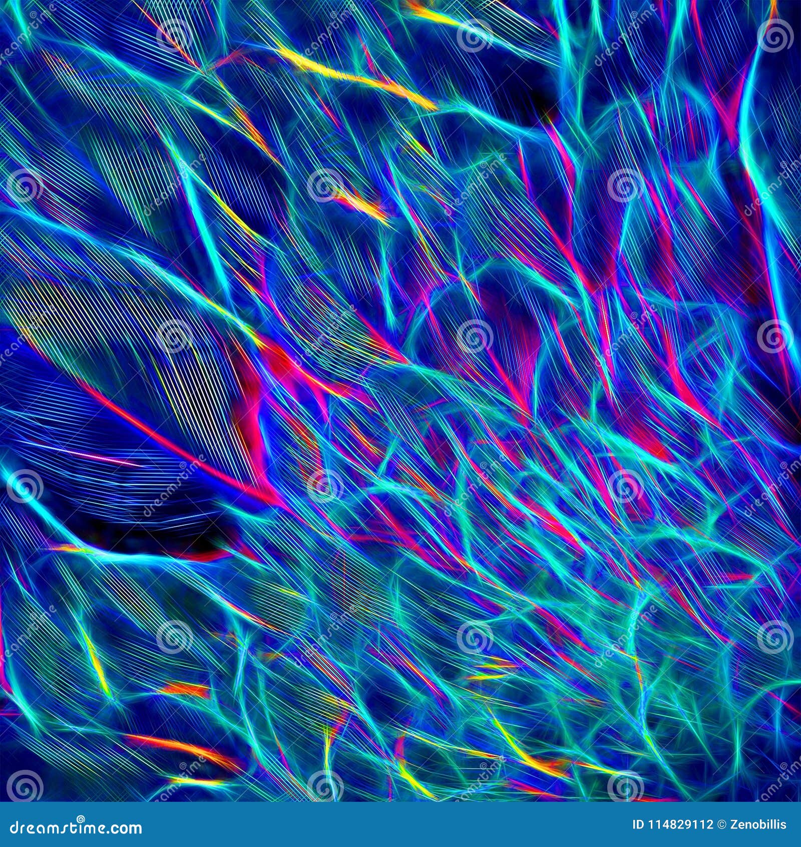 Creative Illustration of Feathers of a Bird. Multicolor Glowing Neon ...