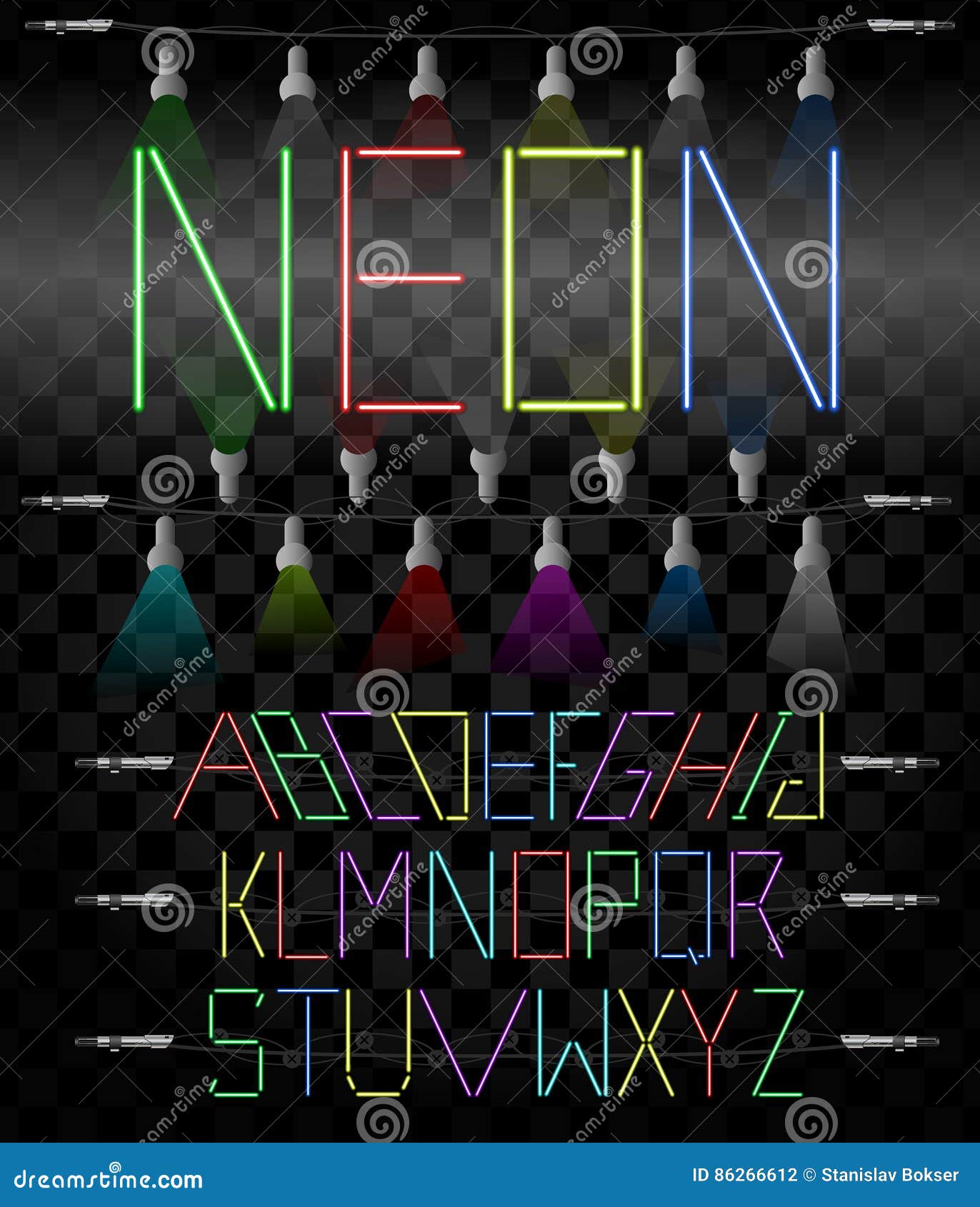 Multicolor Glowing Neon Bar Alphabet on Transparent Background Stock ...
