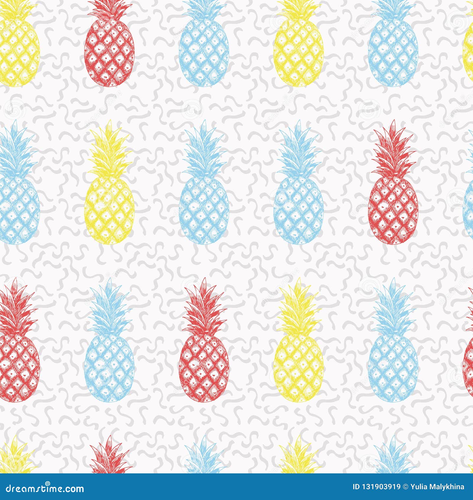 Multicolor Hand Drawn Pineapple Seamless Pattern Abstract Background ...