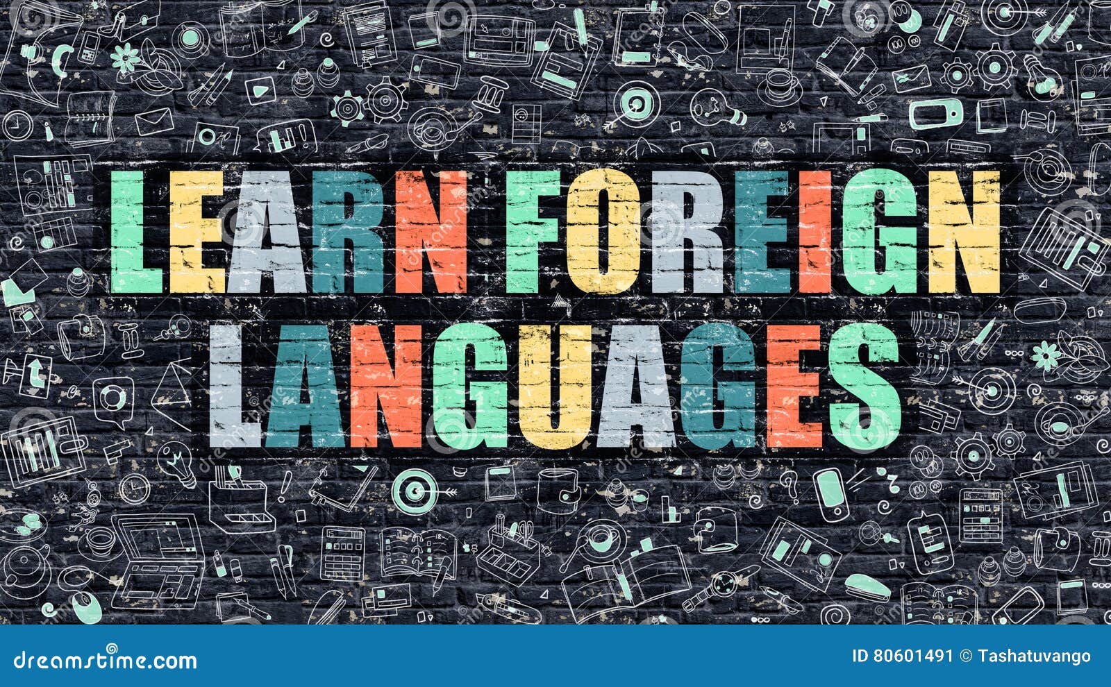 Multicolor Learn Foreign Languages on Dark Brickwall. Stock ... Multicolor Learn Foreign Languages on Dark Brickwall. Stock ...