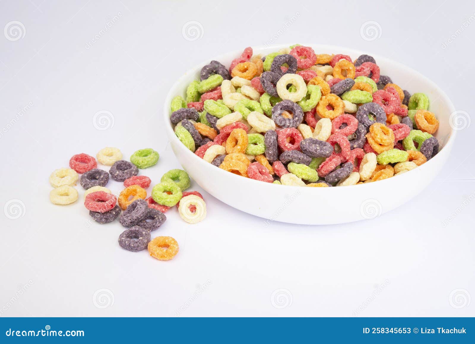 Multicolor Loops Breakfast Cereal Rings on the White Background Stock ...