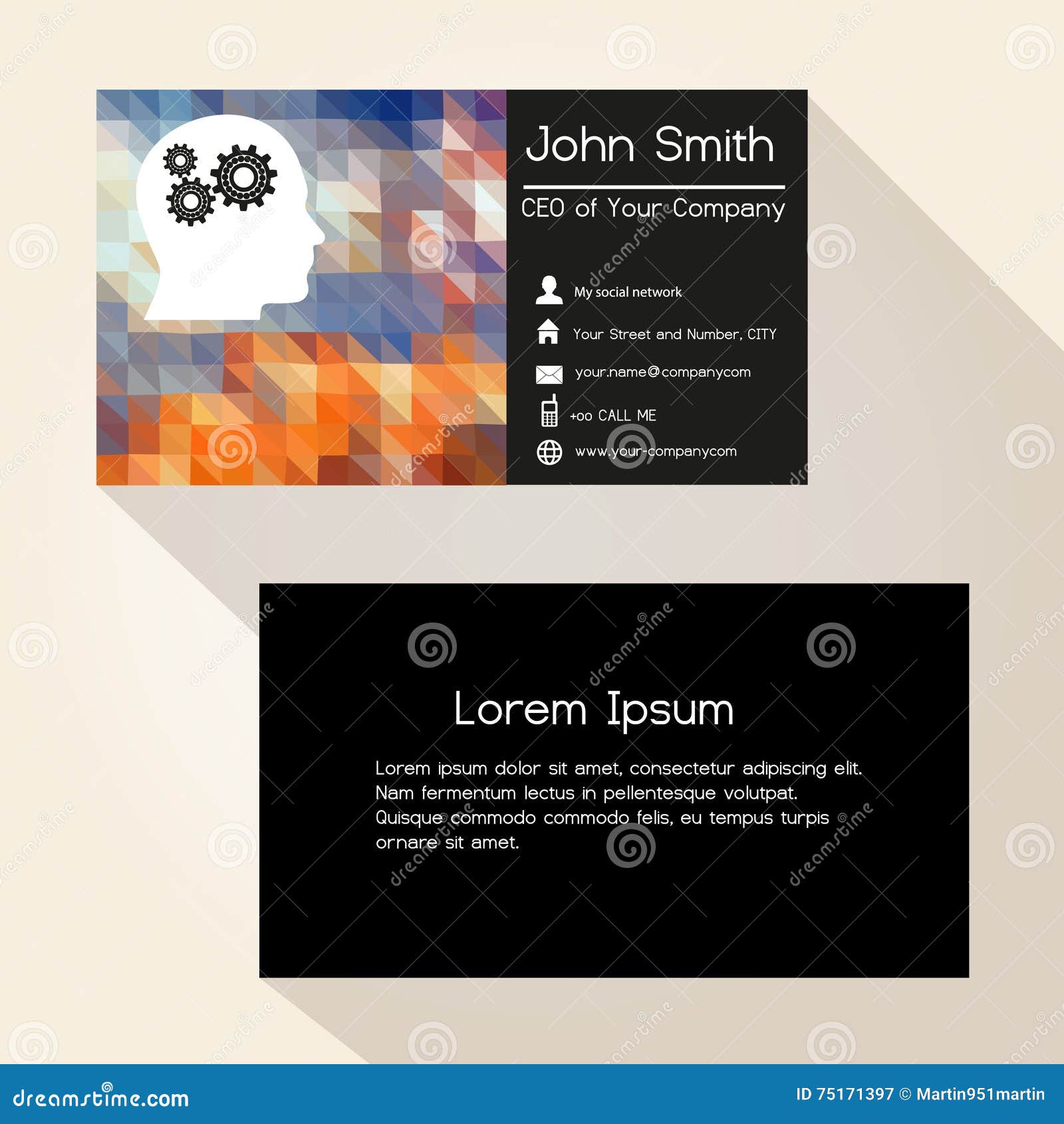 Multicolor Low Polygon Paper Like Business Card Design Eps10 Stock ...