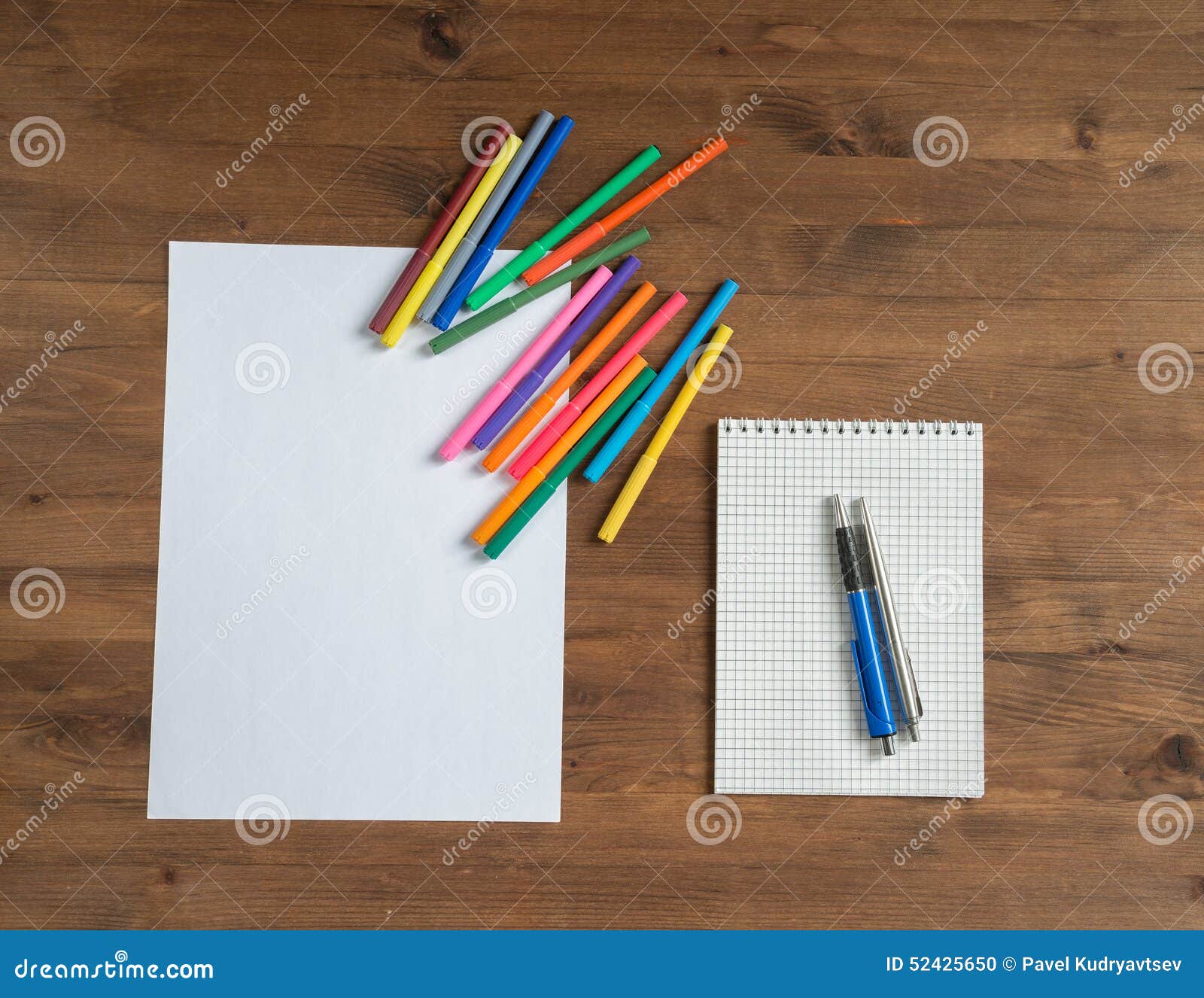 Multicolor Markers, Paper Sheet and Notebook Stock Photo - Image of ...