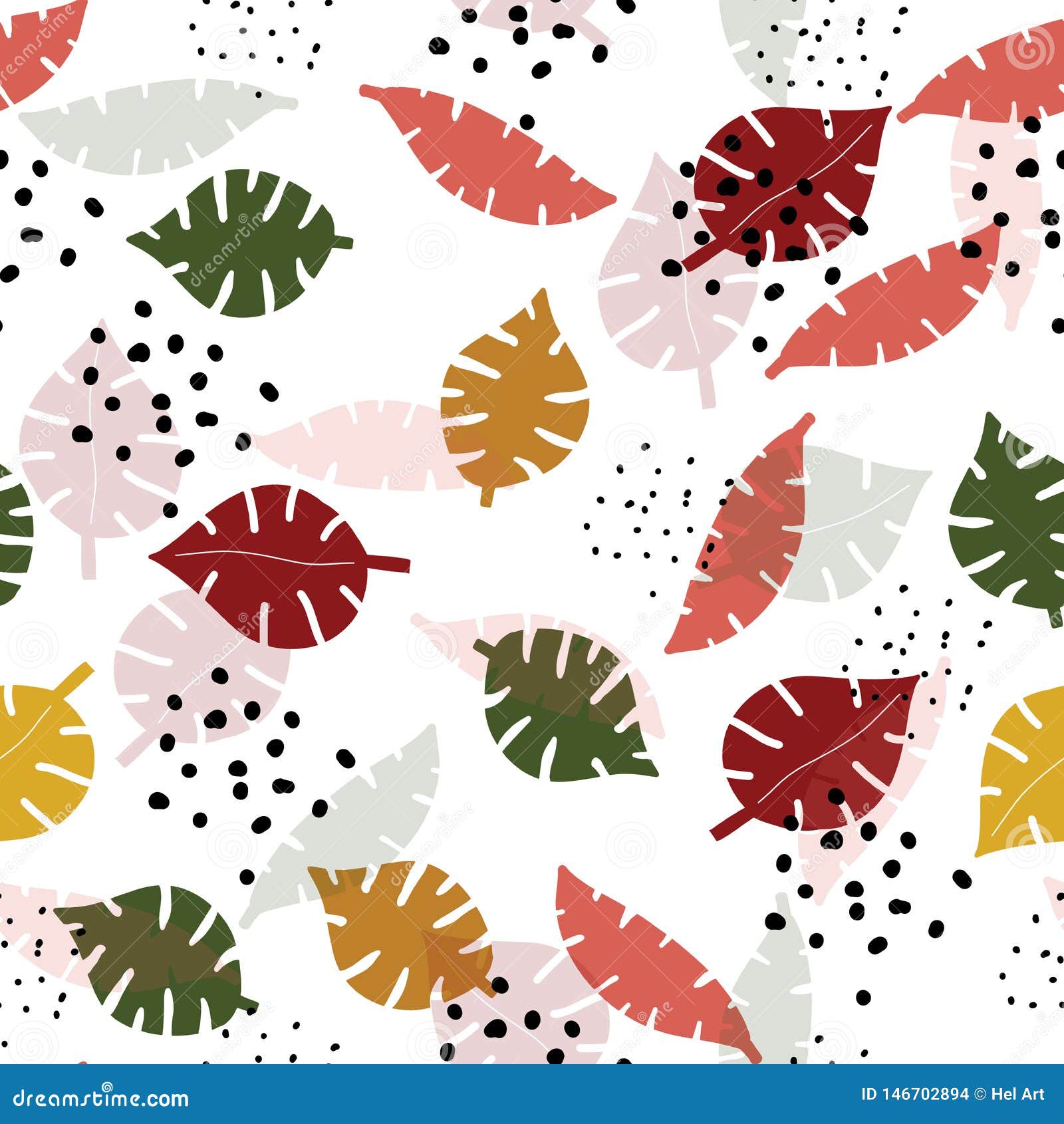 Multicolor Monstera Leaves Hand Drawn Seamless Pattern Stock Vector ...