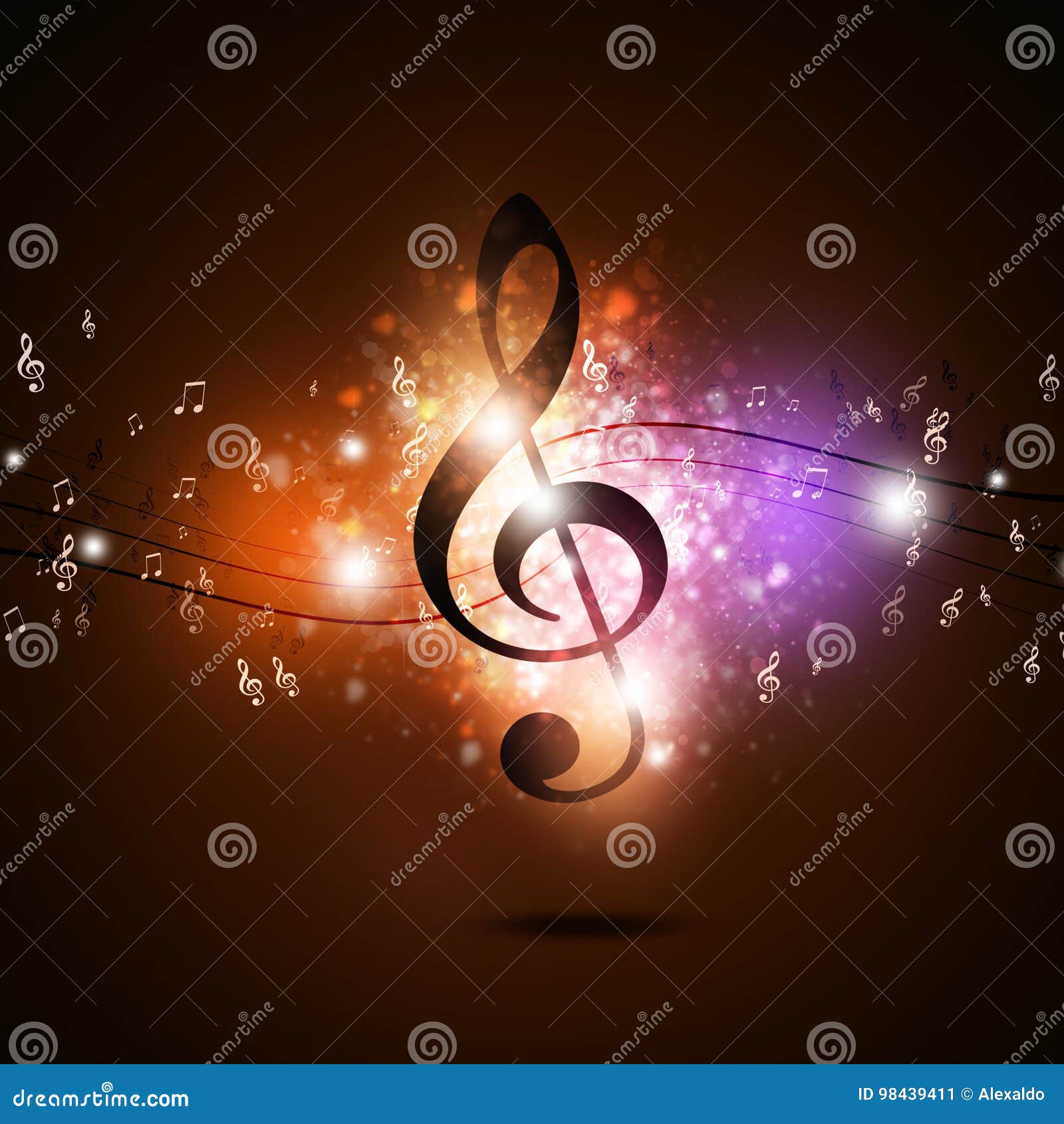 Multicolor Music Notes stock illustration. Illustration of light - 98439411