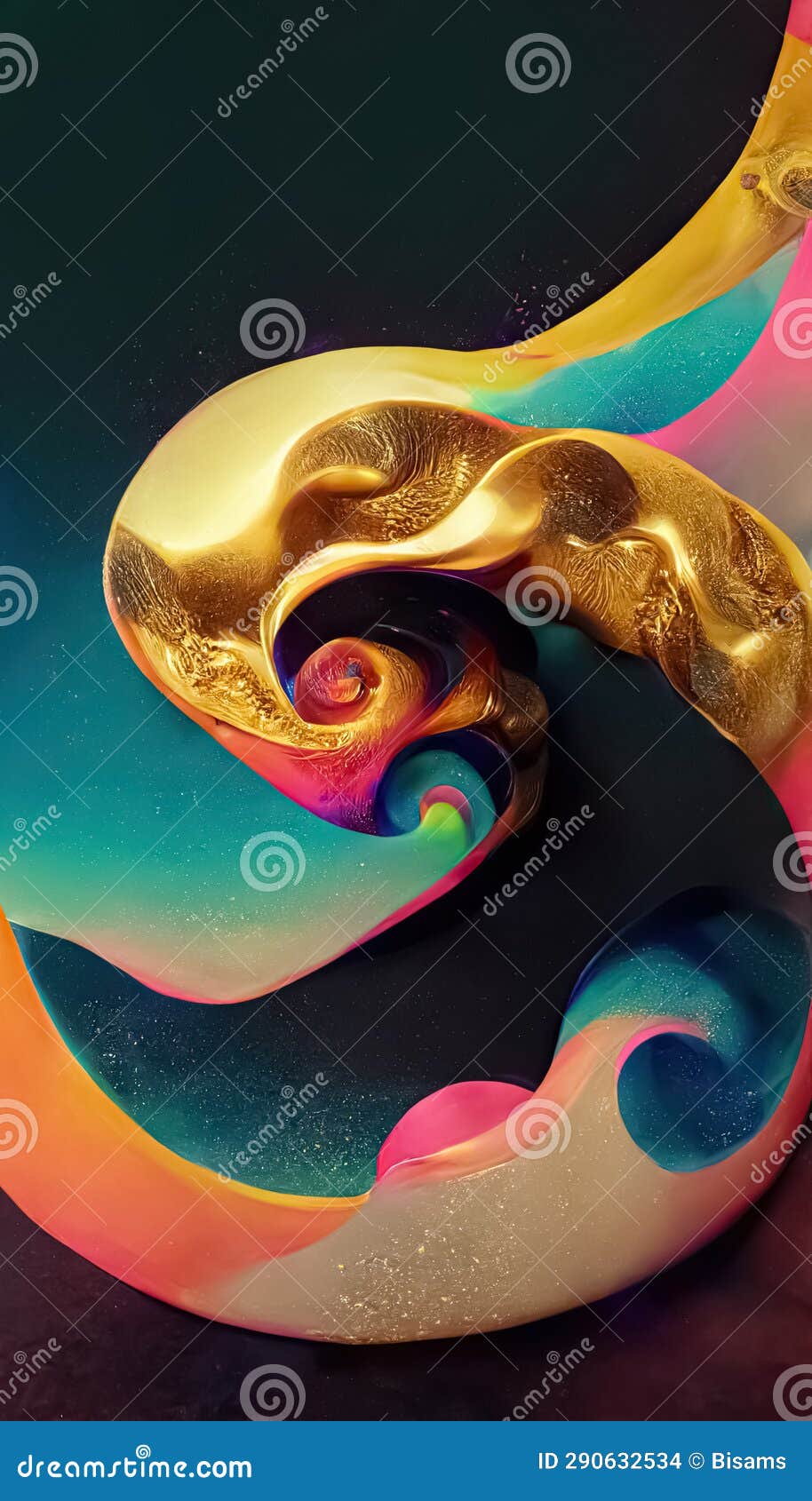 Multicolor Neon Gold Abstract Dynami Fluid Liquid Swirls Shape ...