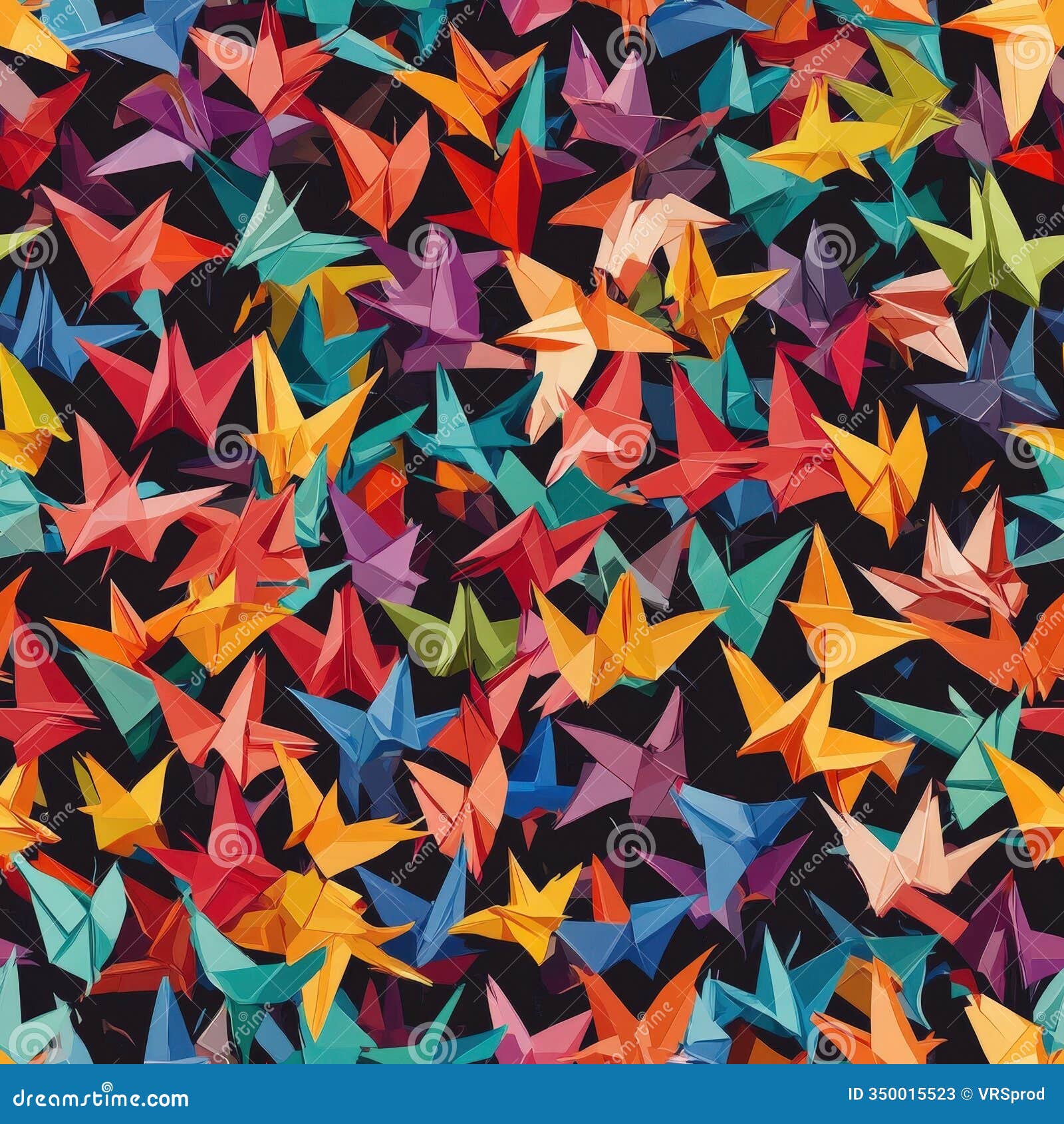 Multicolor Origami Birds in Vibrant Pattern on Black Stock Image ...