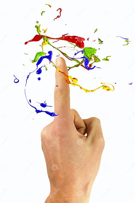 Multicolor Paint Levitate Around Forefinger Stock Image - Image of ...