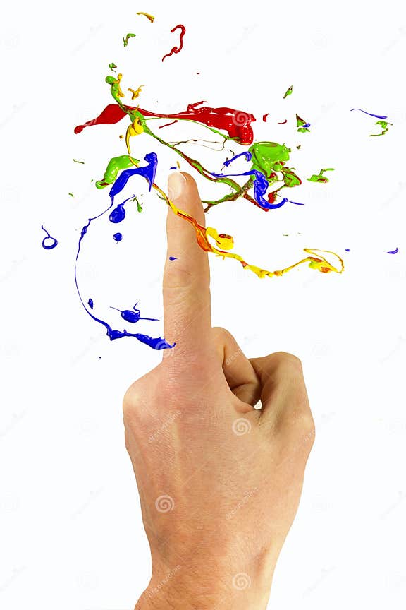 Multicolor Paint Levitate Around Forefinger Stock Image - Image of ...