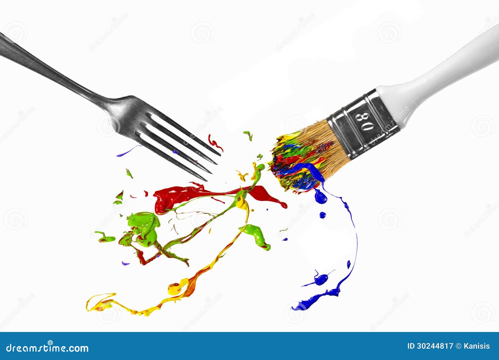 Paint Splash between Fork and Paintbrush Stock Illustration ...