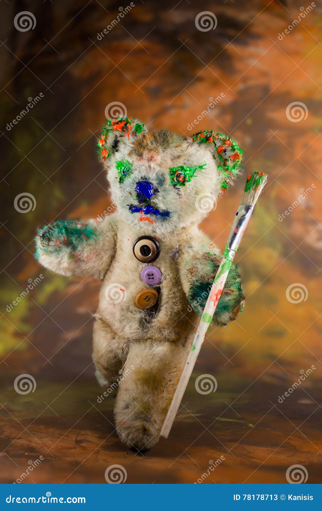 Multicolor Paintbrush in Hand of a Teddy Bear Stock Illustration ...