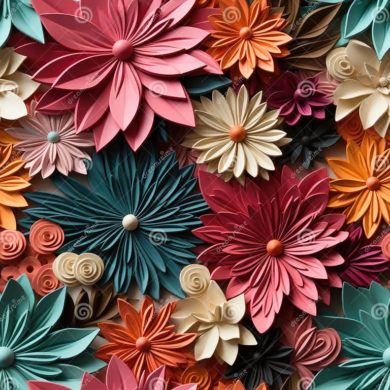 Multicolor Pattern of Paper Flowers with Hyper-realistic Details (tiled ...