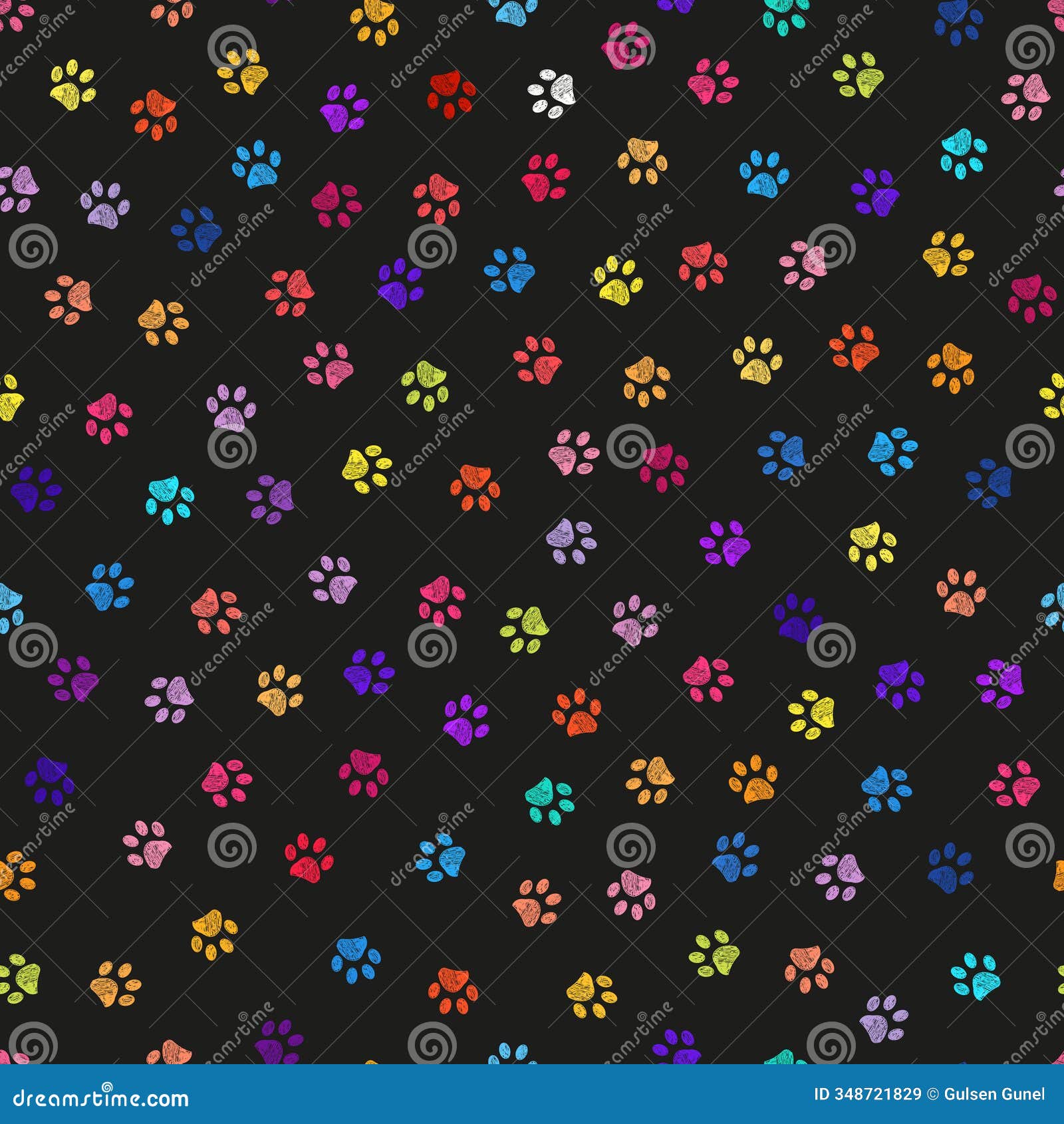 Multicolor Paw Print Seamless Fabric Design Repeated Pattern Stock ...