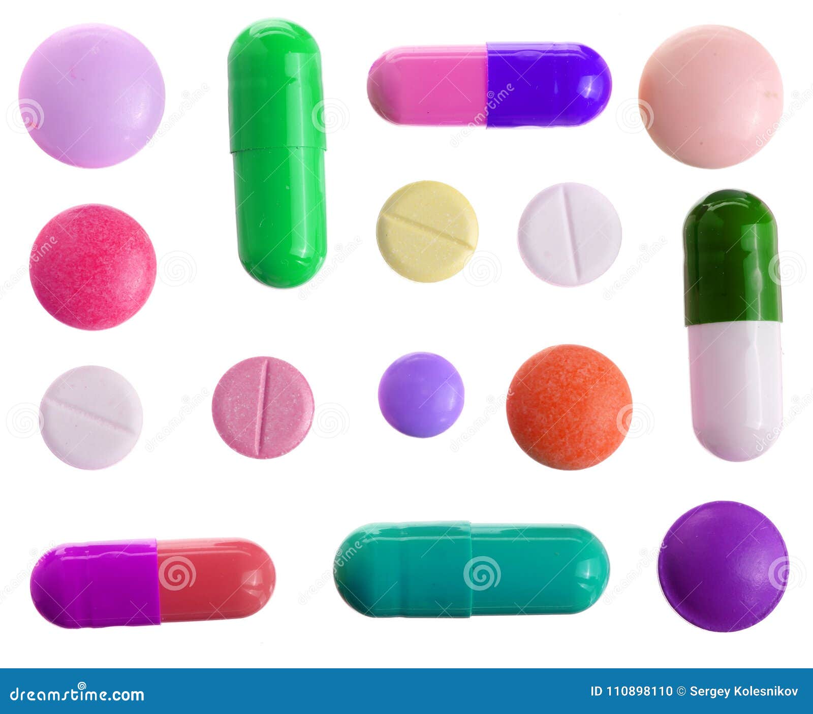 Multicolor Pill Capsule Isolated on White Background. Top View. Flat ...