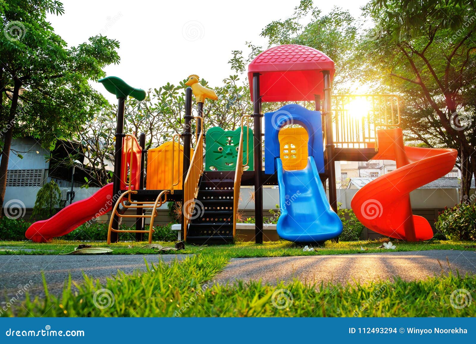 Playground in sunshine. stock photo. Image of slider - 112493294