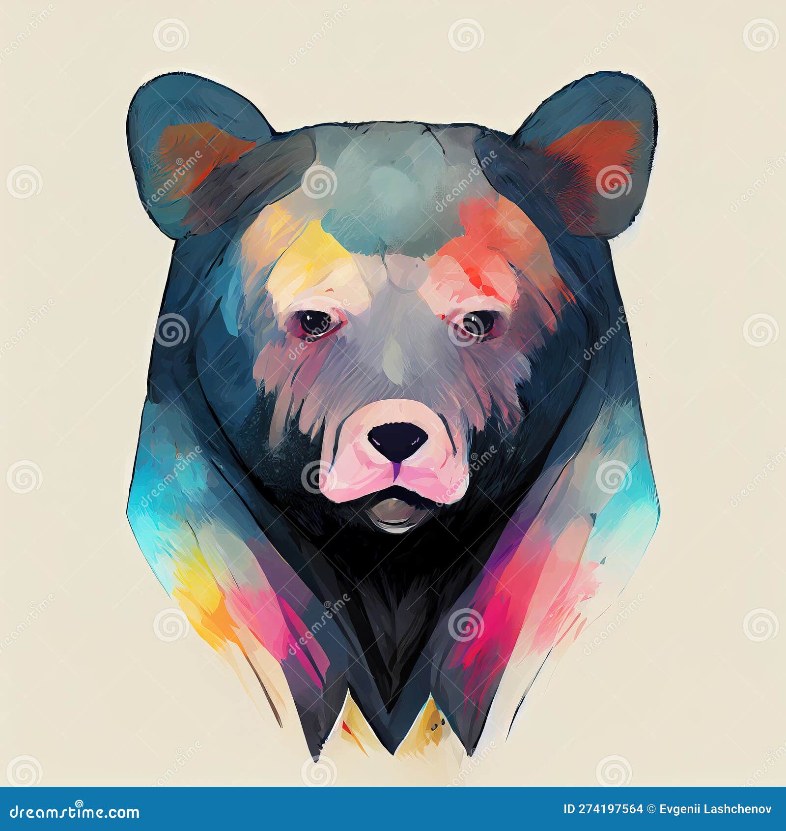 Multicolor Portrait of a Bear. Painting Imitation. Full Face View. AI ...